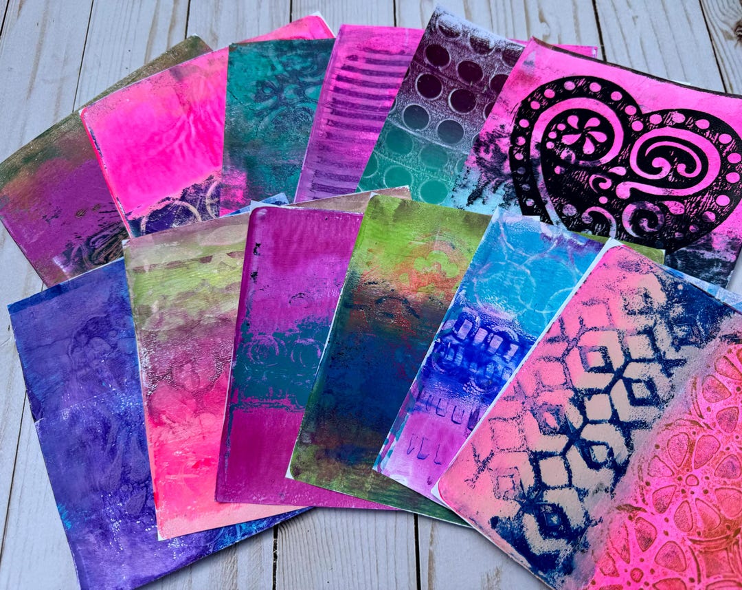 Set of 12 Painted Papers, Gelli Prints, Collage Papers, Art Papers ...