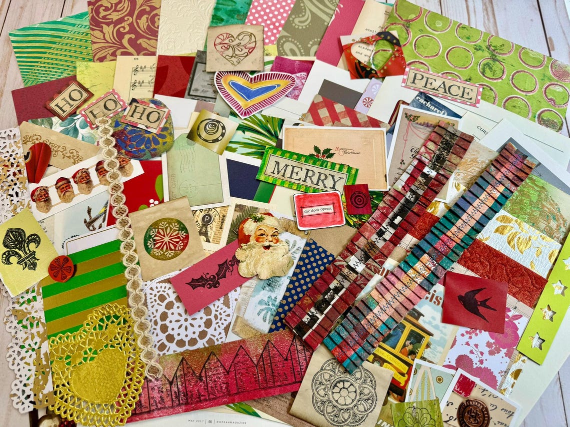 100 Piece Holiday Junk Journal Pack, Christmas Scrapbook & Collage Kit ...