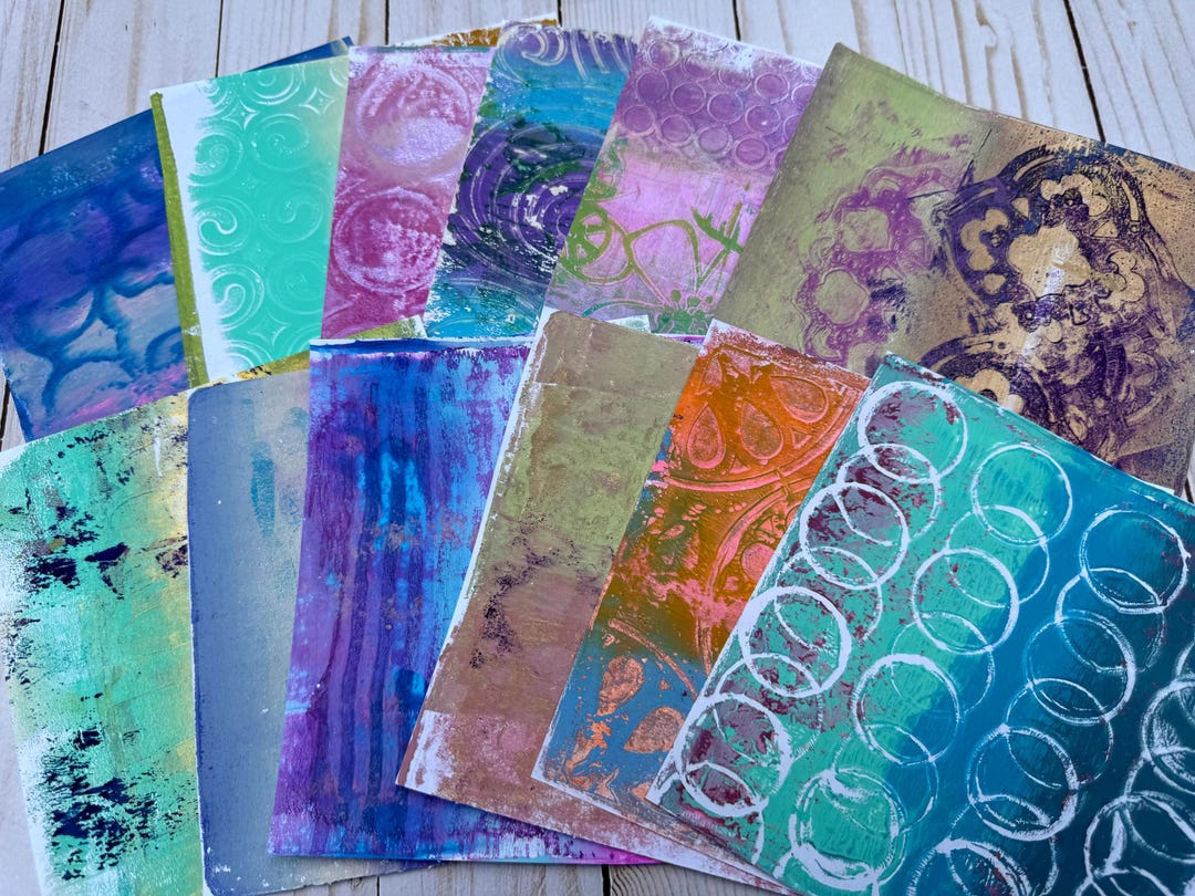 Set of 12 Painted Papers, Collage Papers, Gelli Print Pack, Junk ...