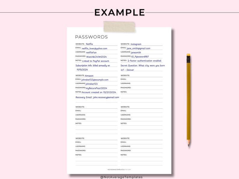 Passwords List, Tracker Printable, Password Keeper, Password Organizer ...