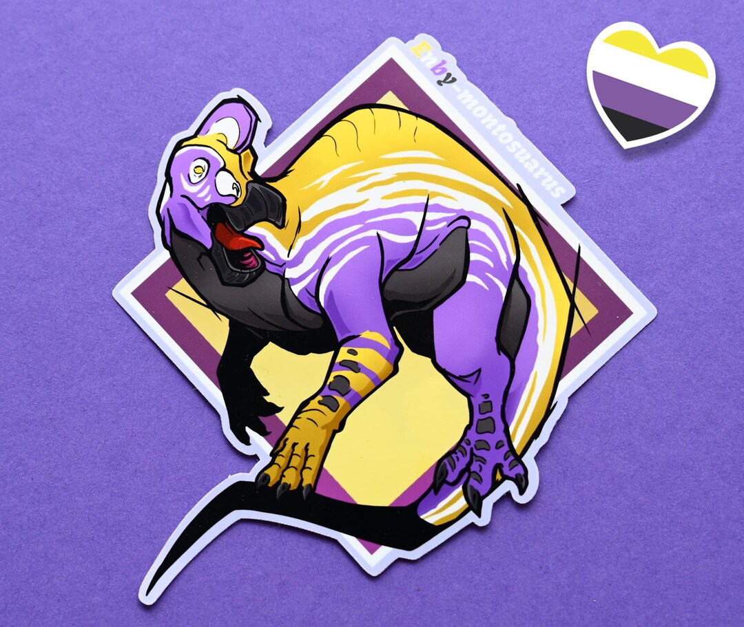 Lgbtqia Pride Flag Dinosaur Edmontosaurus Stickers: Enby-montosaurus Non-binary Sticker - Etsy