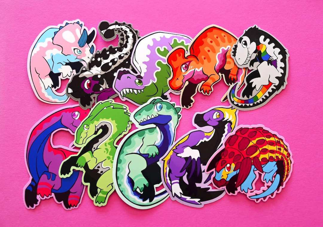 Pride Month Dinosaur Stickers: LGBTQIA Chibi Dinos, 10-pack - Etsy