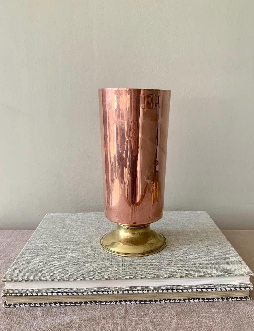 Vintage Copper and Brass Vase Vintage Copper Cylinder Vase Large Copper ...