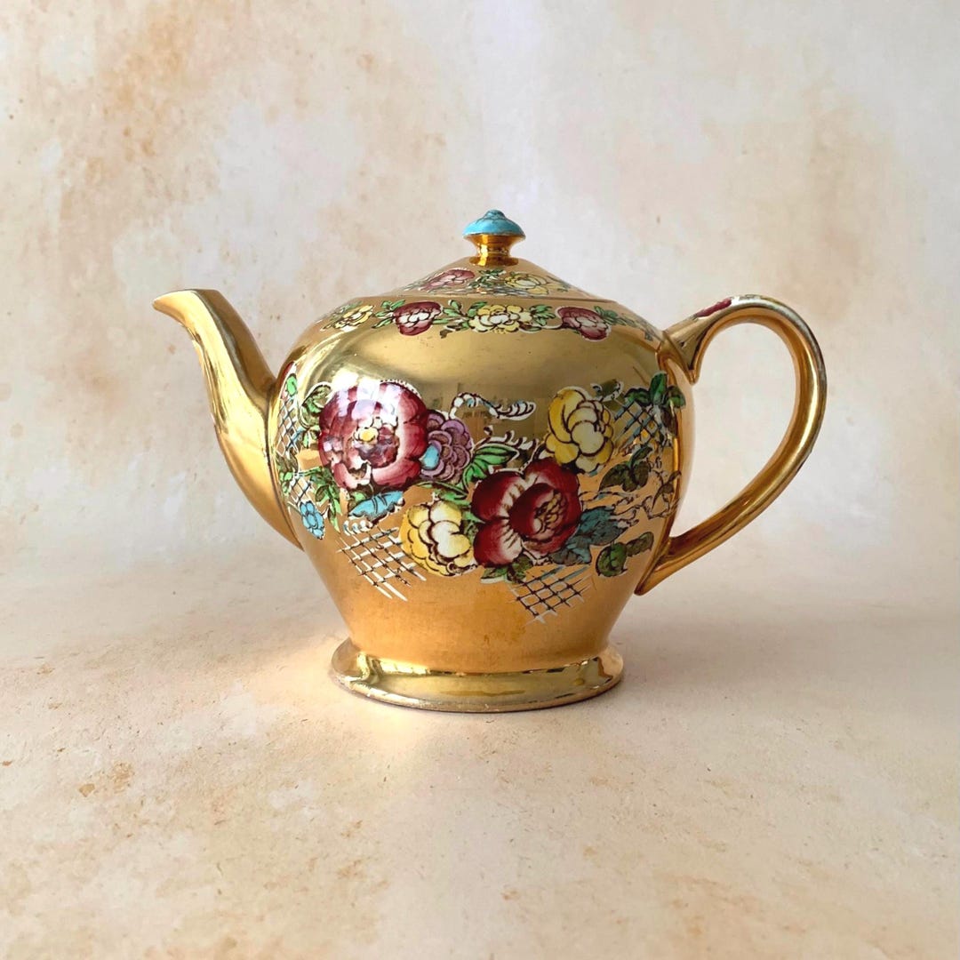 Vintage Gold Lustre Floral Teapot by Sadler Pottery | Antique Floral ...