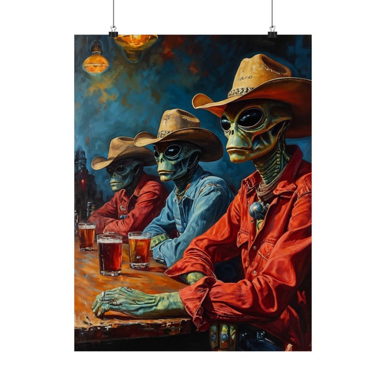 Retro Poster, Vintage Print, 70s Aliens Art, Funky Wall Decor, Matte ...