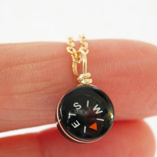 Tiny Compass Gold Necklace Micro Black | Etsy