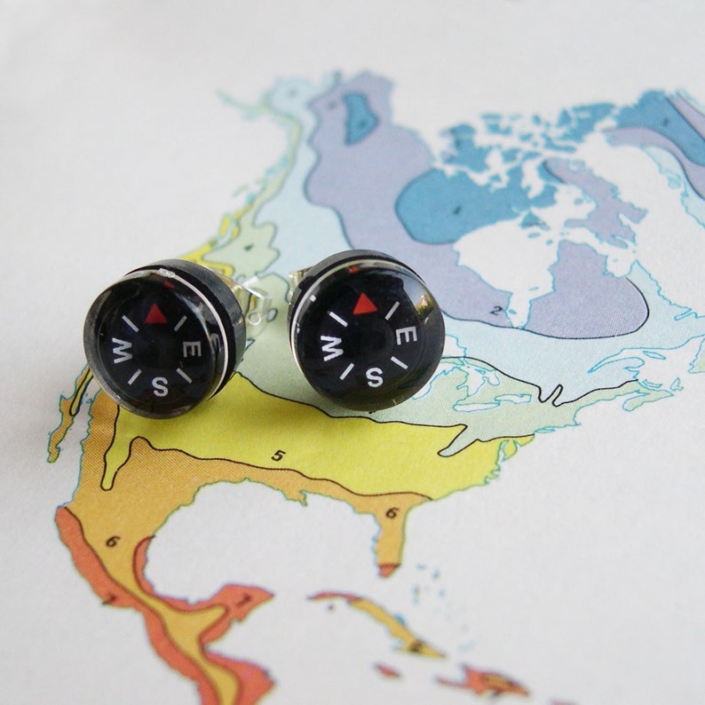 Where Are YOU - Tiny Compass Earrings - Micro Black - Etsy