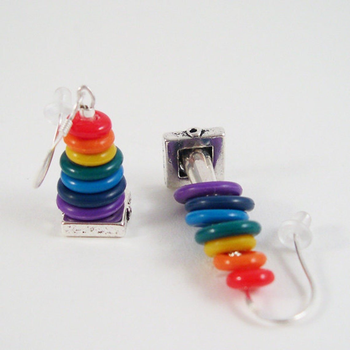 Rainbow Stacking Toy Earrings Sterling Silver Earwires Etsy