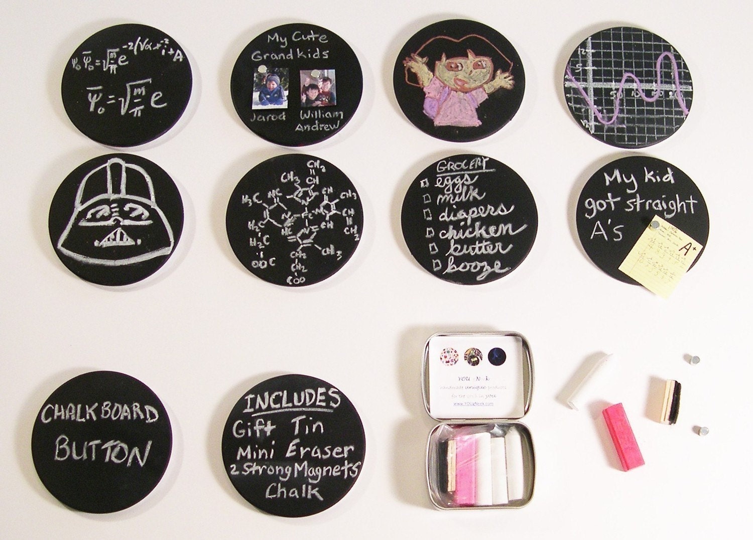 Metal Chalkboard Button or Pin With Mini Eraser Chalk and | Etsy