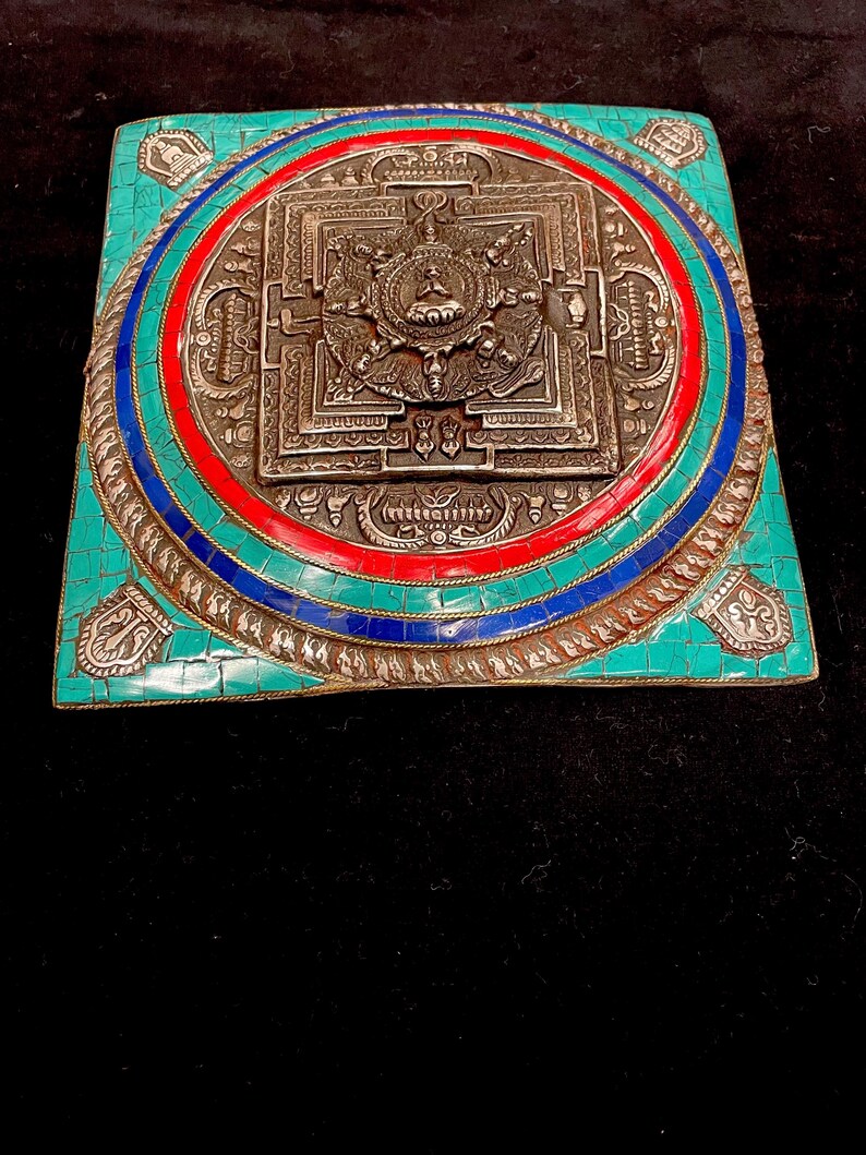 Mandala Shambala Four Side, God Temple, Handcrafted Metal With Minerals ...
