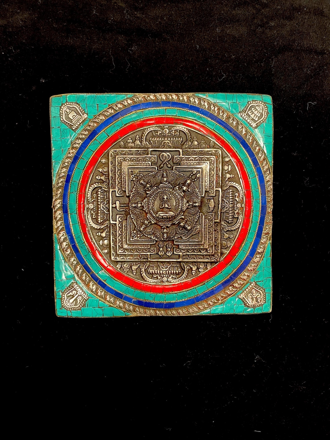 Mandala Shambala Four Side, God Temple, Handcrafted Metal With Minerals ...