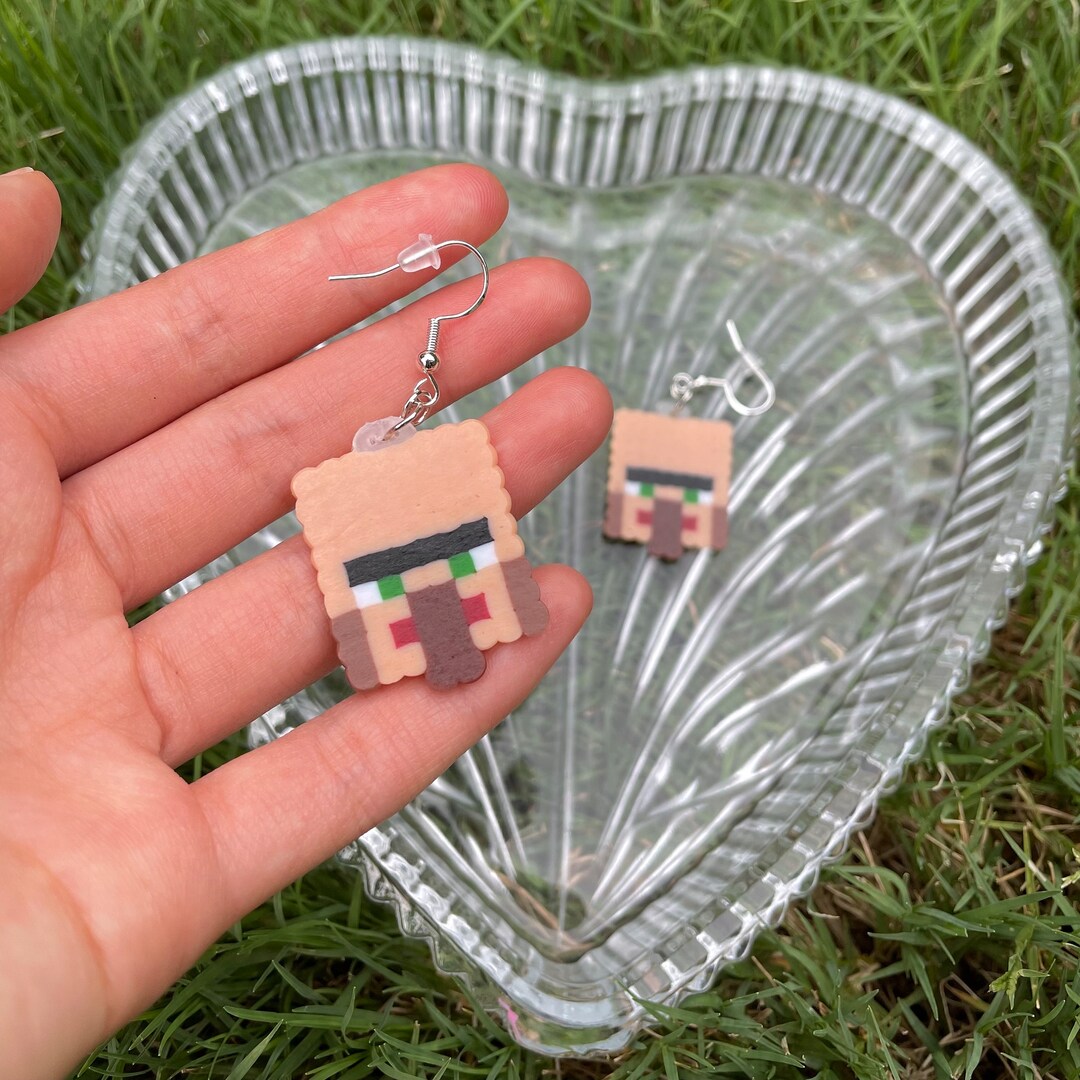 Minecraft Villager Earrings Handmade, Nano Perler Beads, Pixel Art ...