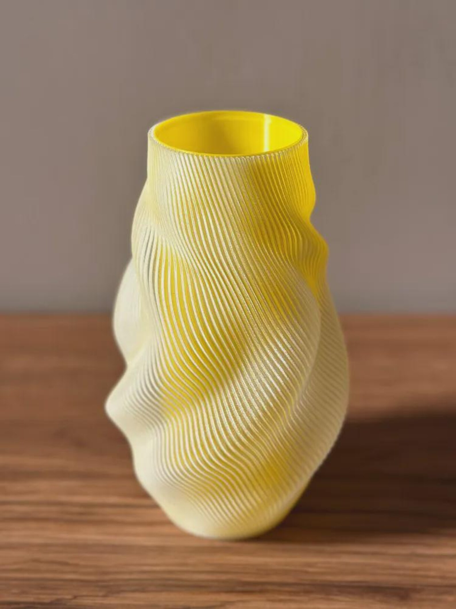 Yellow 3d-printed Vase With Inner Water Tube – 18 Cm Modern Decorative ...