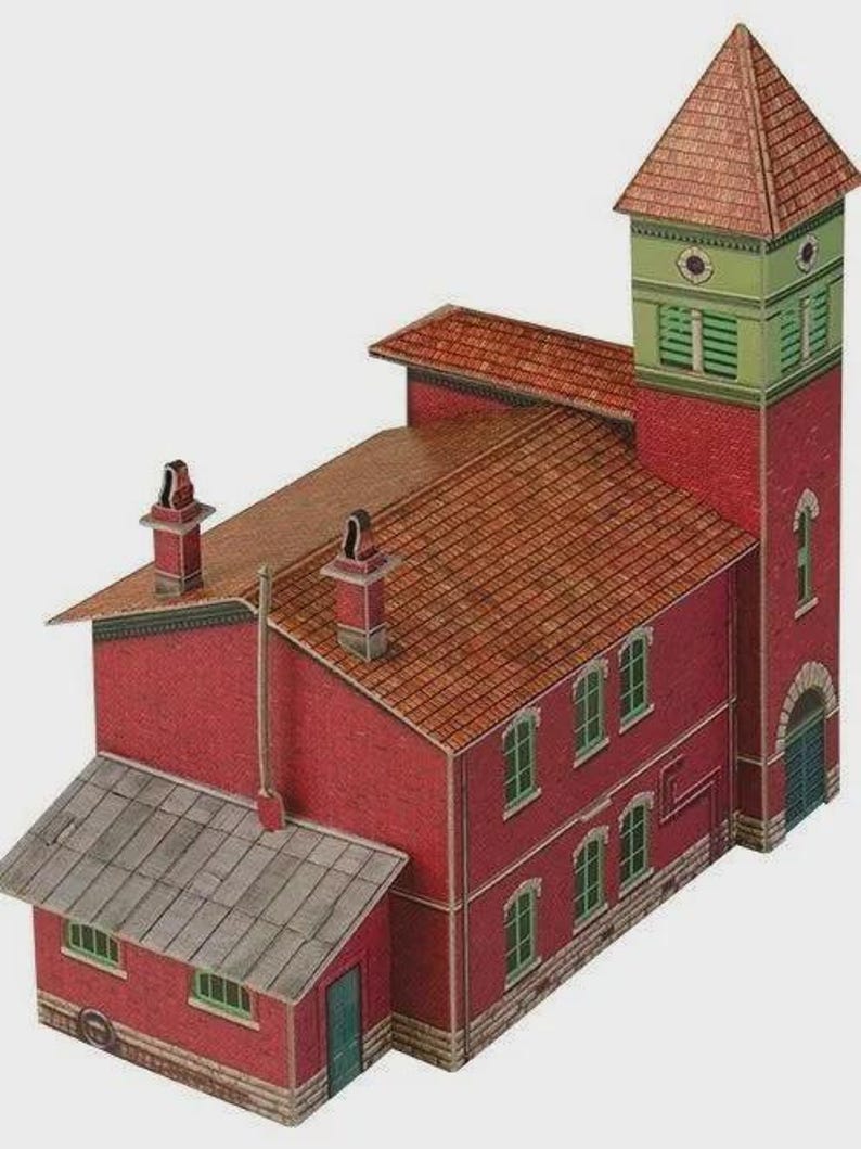 DIY 3D Fire Station Model Kit – 1:87 Scale Cardboard Building With Fire ...