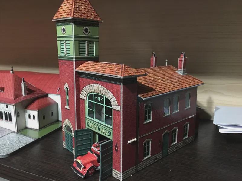 DIY 3D Fire Station Model Kit – 1:87 Scale Cardboard Building With Fire ...