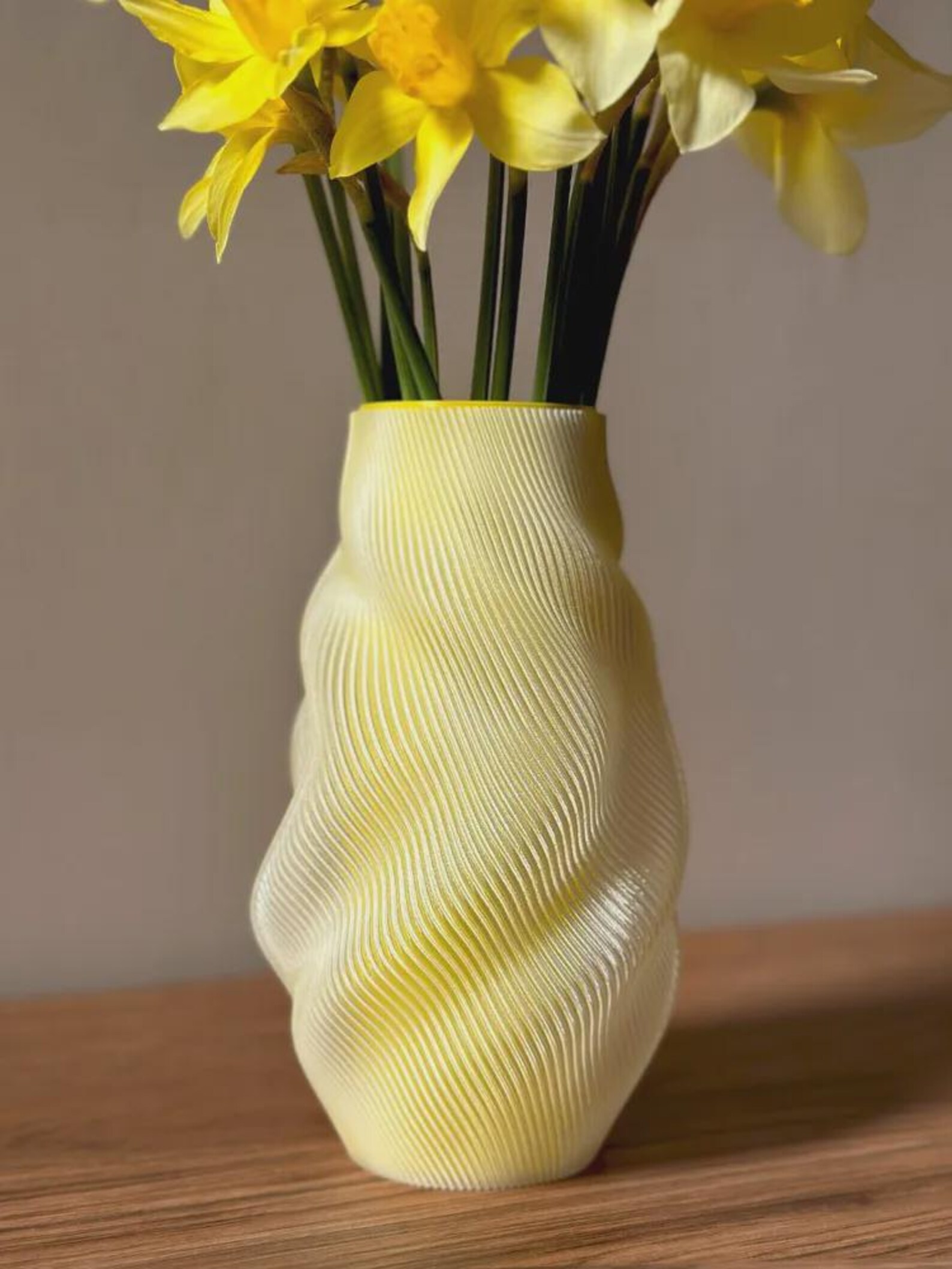 Yellow 3d-printed Vase With Inner Water Tube – 18 Cm Modern Decorative ...