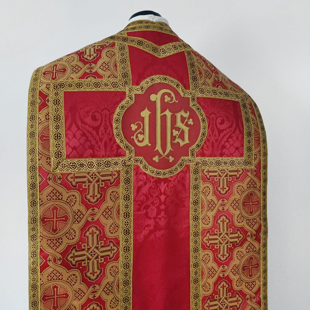 Traditional Roman Chasuble Set - Red Liturgical Vestment With Stole ...