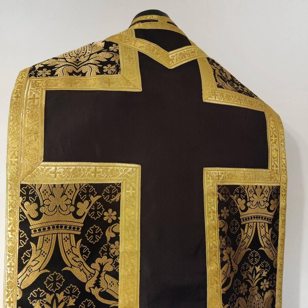 Traditional Roman Chasuble - Black Liturgical Vestment With Stole ...