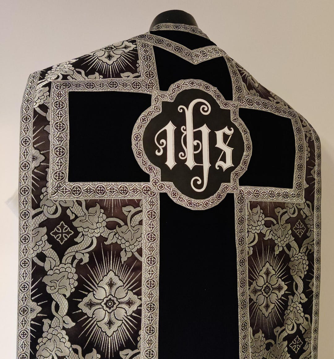 Traditional Roman Chasuble Set - Black Liturgical Vestment With Stole ...