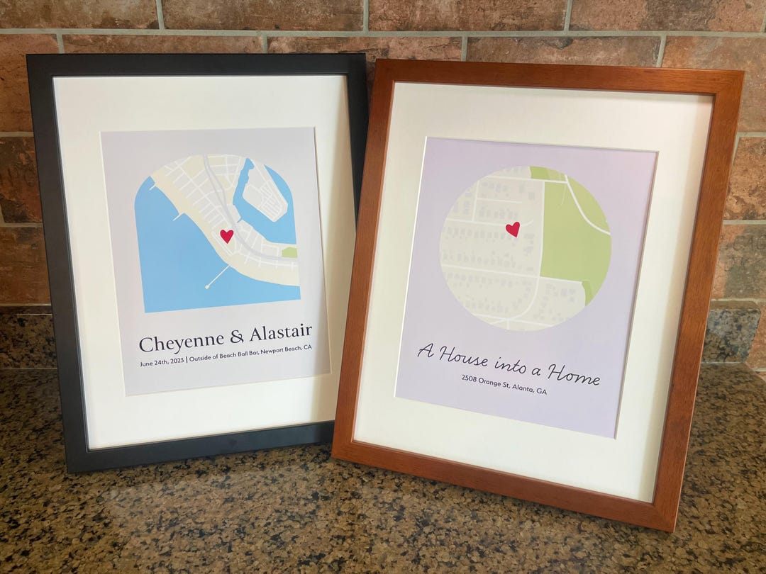 Custom Framed Map Print- Anniversary Gift, Engagement Gift for Couples ...