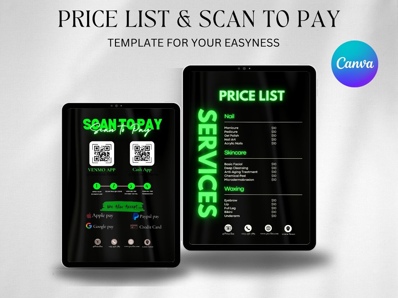 Price List Template Canva, Scan to Pay, Printable Price List, QR Code ...