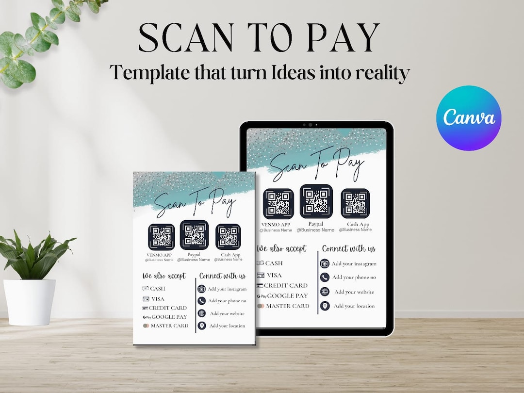 Scan to Pay Template, QR Code Sign, Printable Payment Sign, Cashapp ...