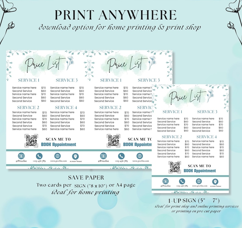 Editable Price List Template, Scan to Pay, Printable Price List, QR ...