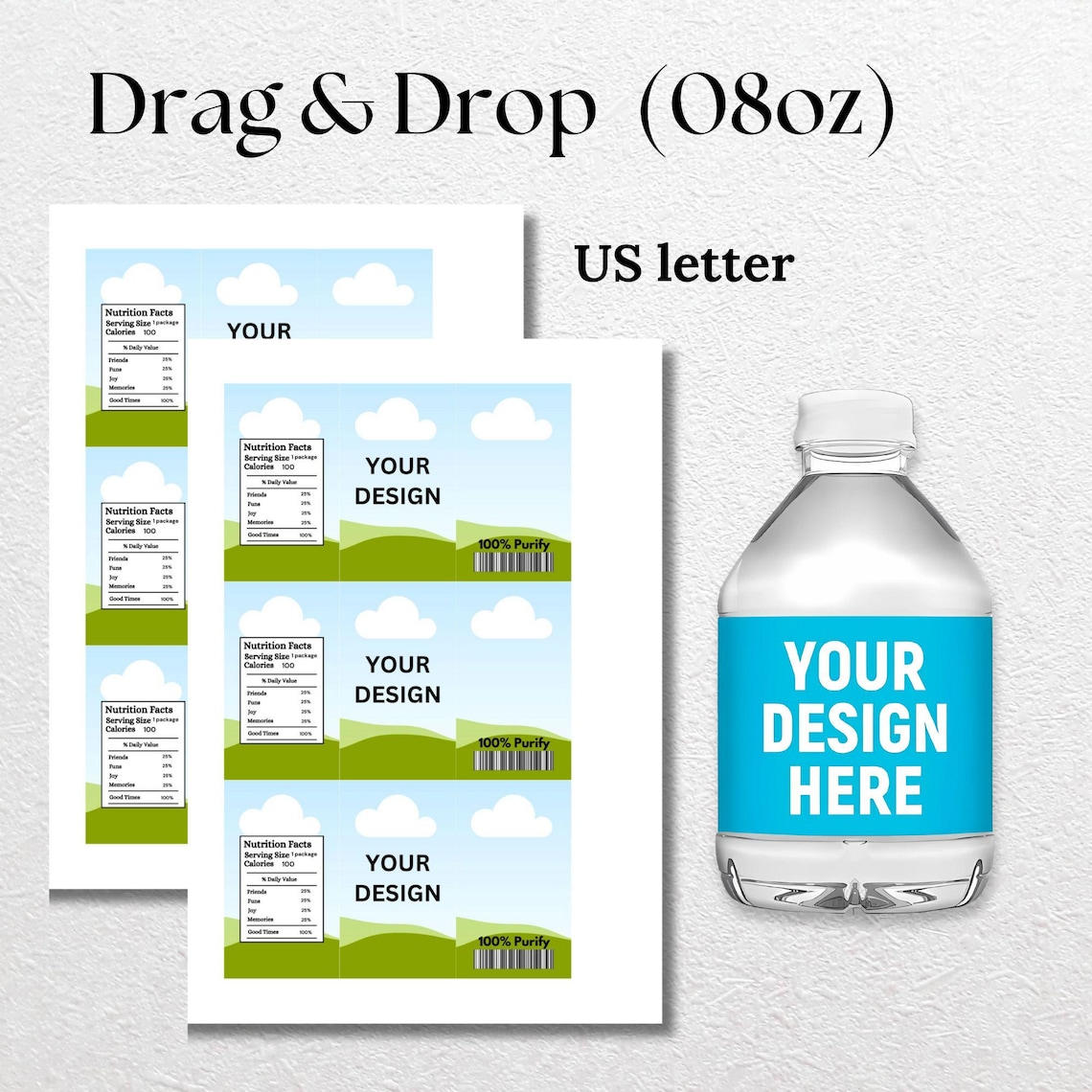 8oz Water Bottle Label Template, 16oz Bottle Label, Water Bottle Label Template, Party Favors ...