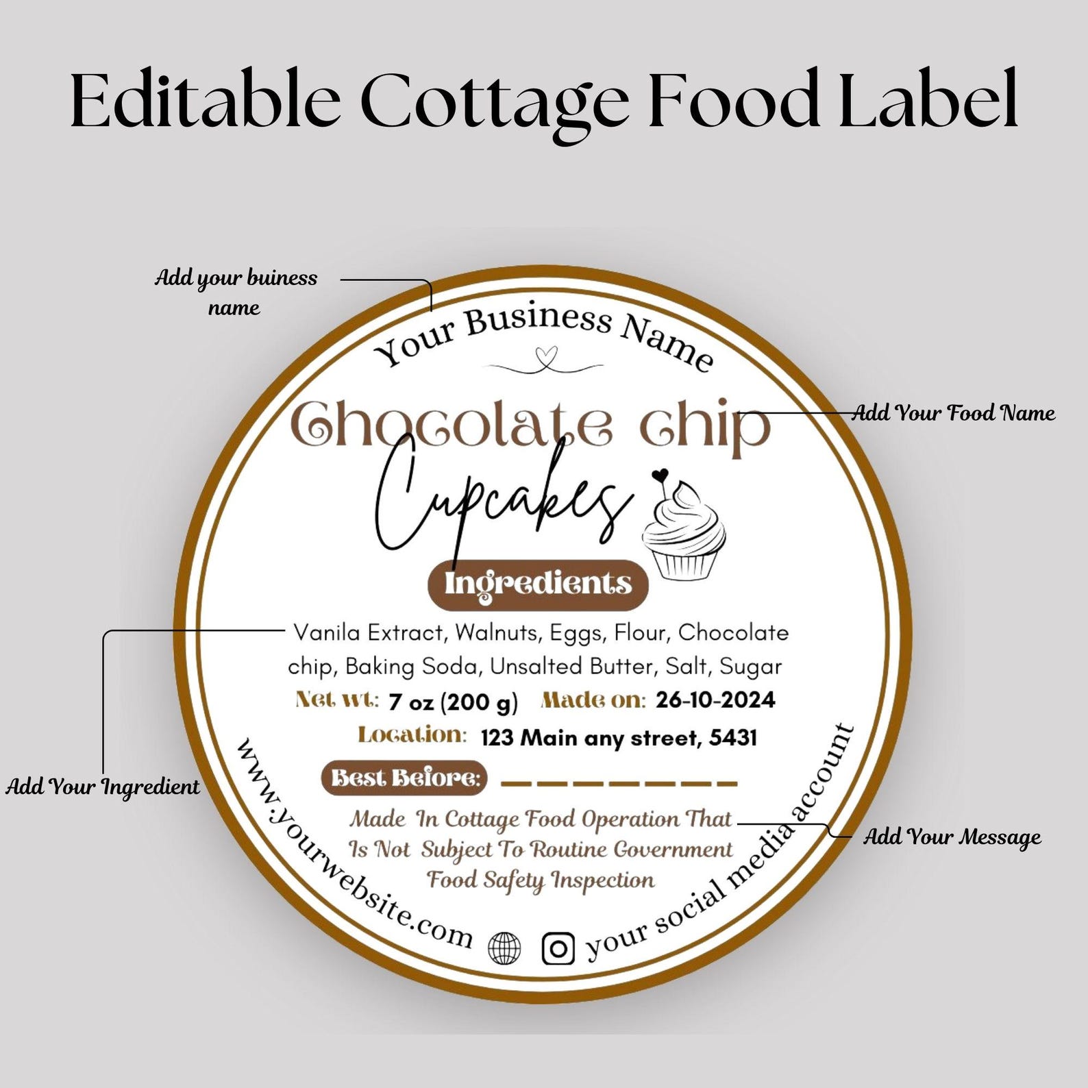 Editable Cupcake Food Label Template, Small Business (digital Download ...