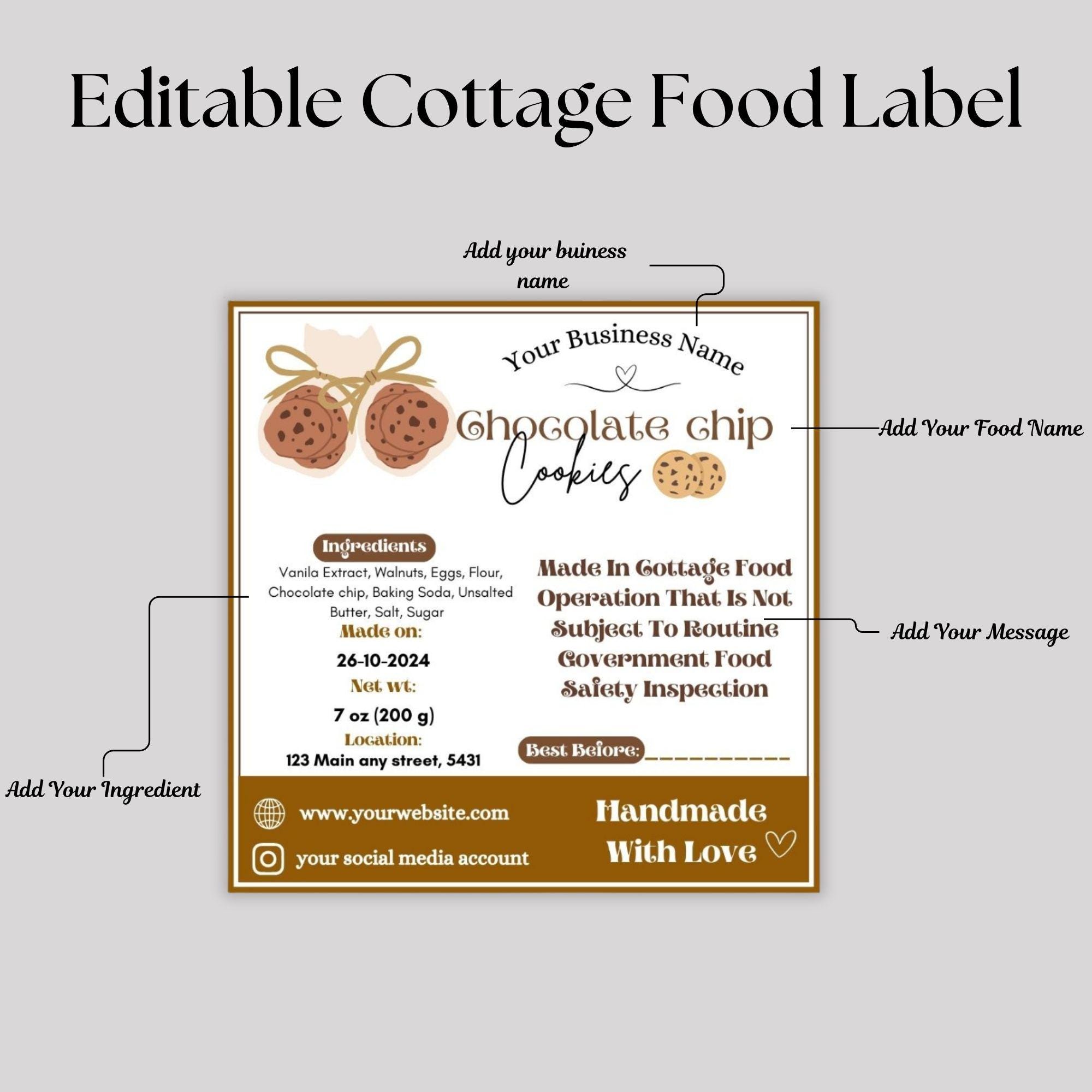 Cottage Food Label, Ingredient Label Template, Bakery Label, Small ...