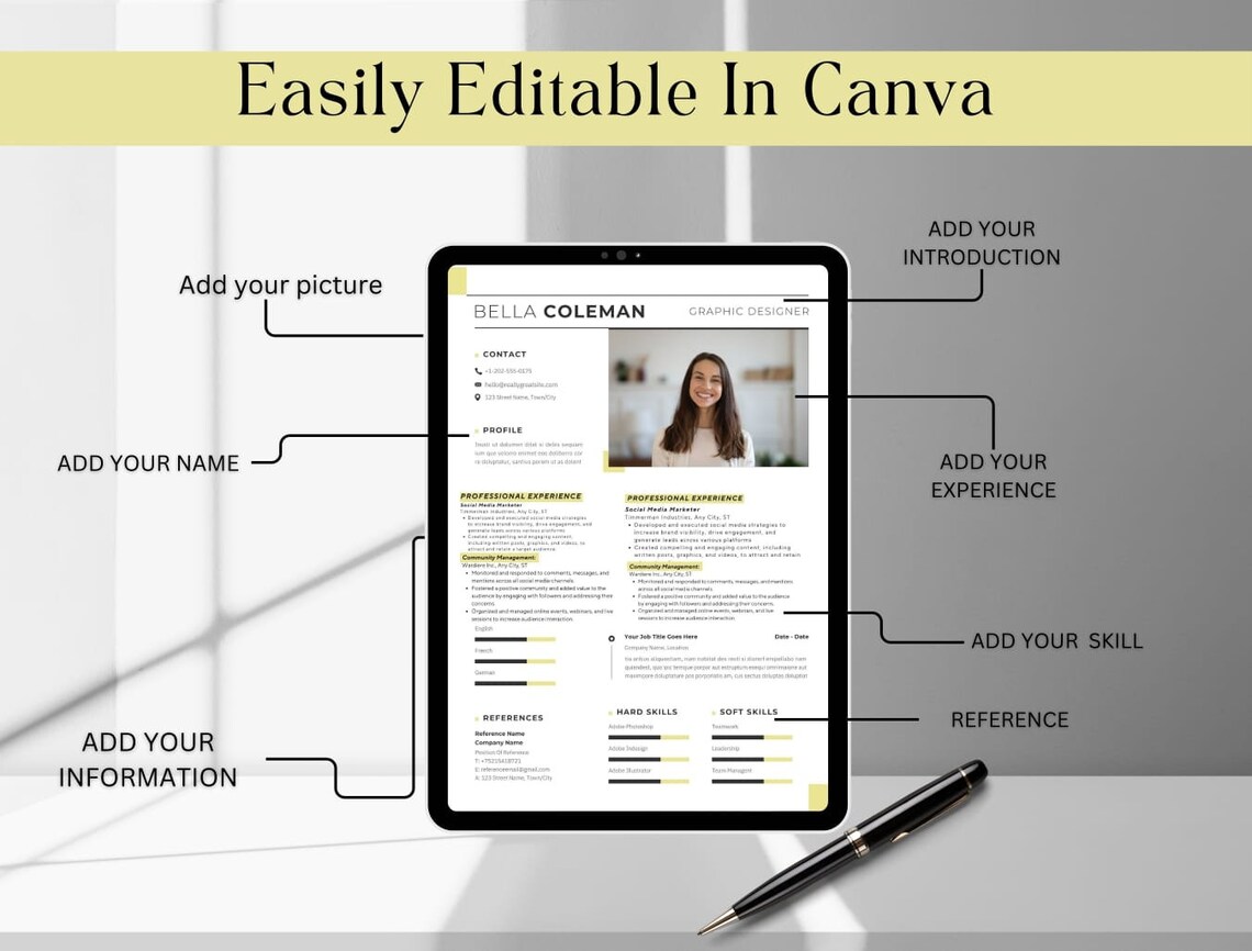 ATS Friendly Resume Template for Canva, CV Template, Professional ...