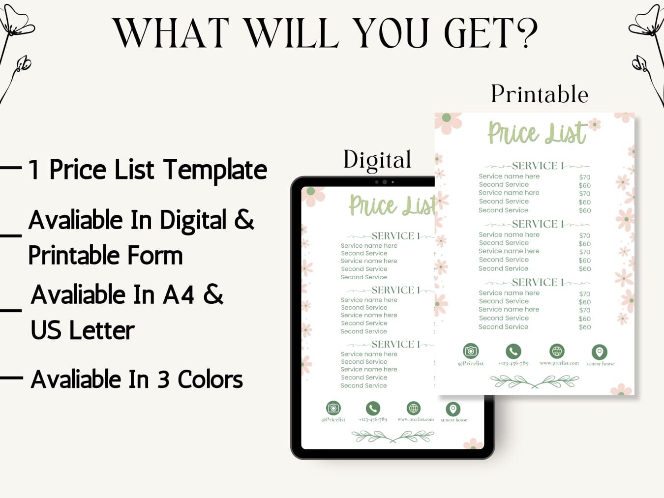 Editable Price List Template, Printable Price List, Beauty Price List ...