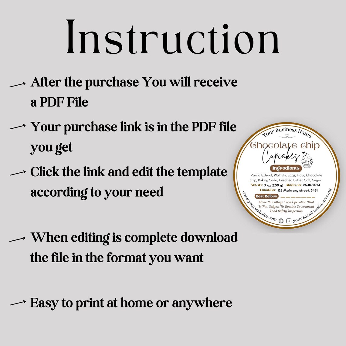 Editable Cupcake Food Label Template, Small Business (digital Download ...