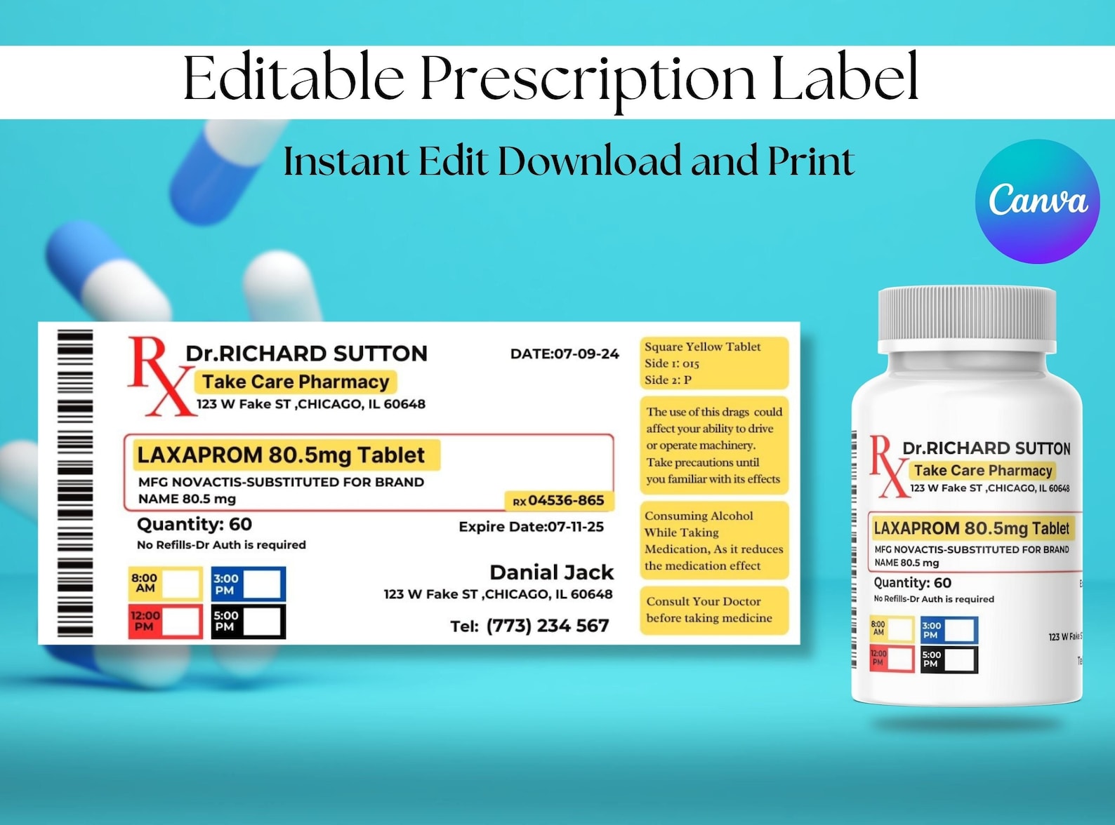 Prescription Label Template, Pill Bottle Label, RX Bottle Label ...