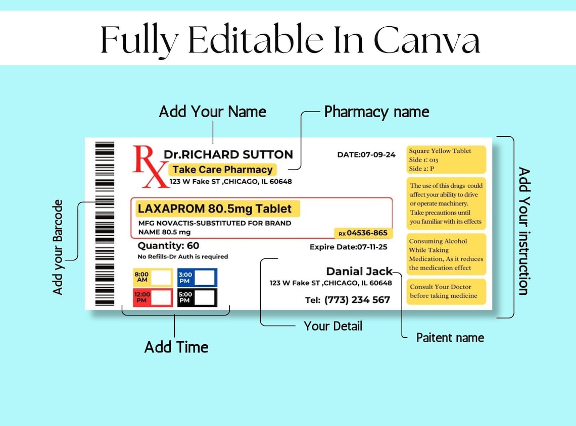 Prescription Label Template, Pill Bottle Label, RX Bottle Label ...