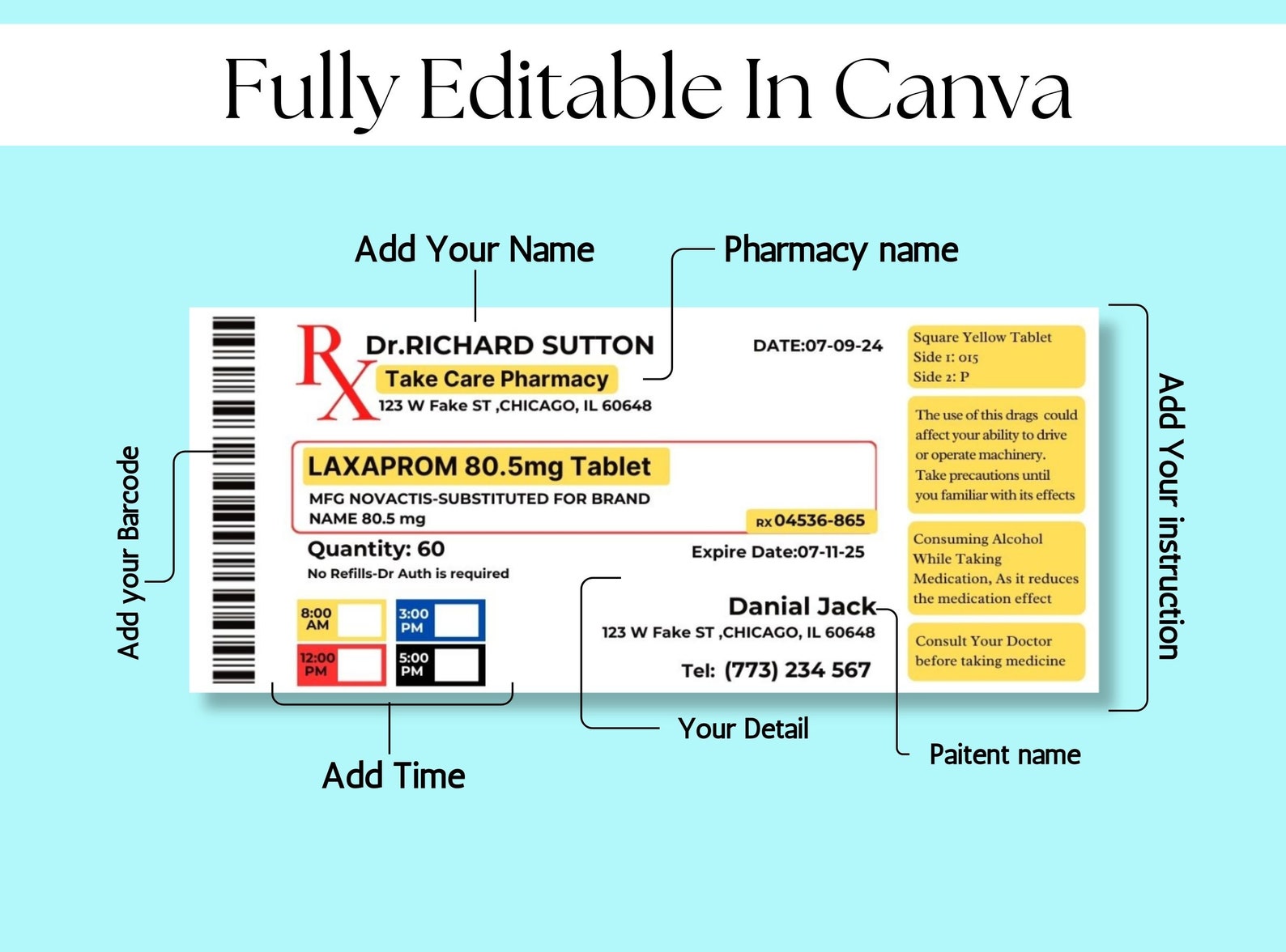 Prescription Label Template, Pill Bottle Label, RX Bottle Label ...