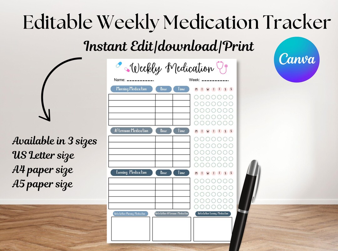 Weekly Medication Tracker, Medication Tracker, Medication Reminder ...