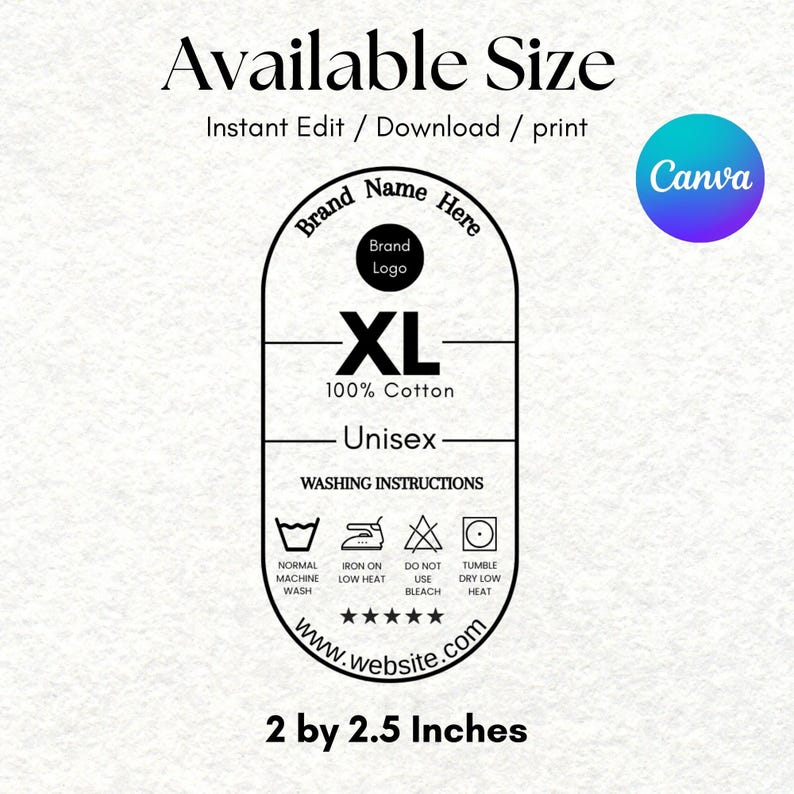 Custom Neck Label Template, Tagless Clothing (canva, 2x2.5 Inches, PDF ...