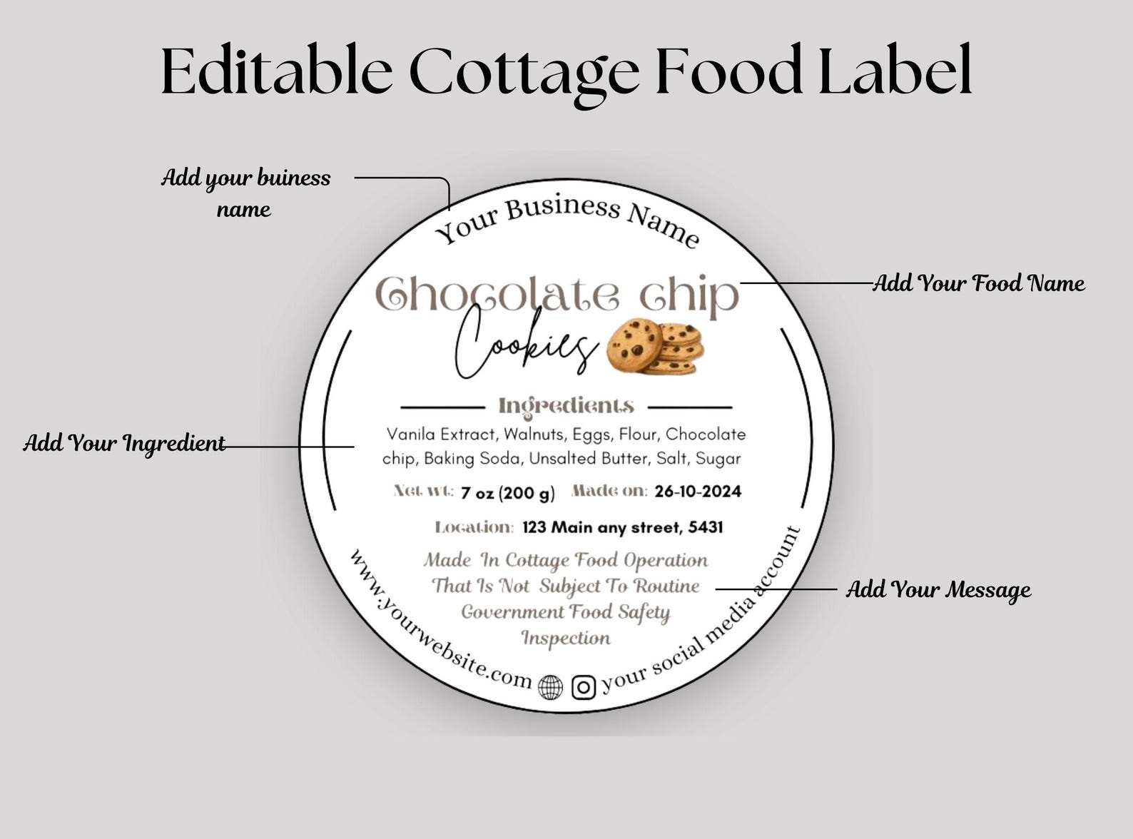 Cottage Food Label, Ingredient Label Template, Bakery Label, Small ...