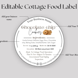 Cottage Food Label, Ingredient Label Template, Bakery Label, Small ...