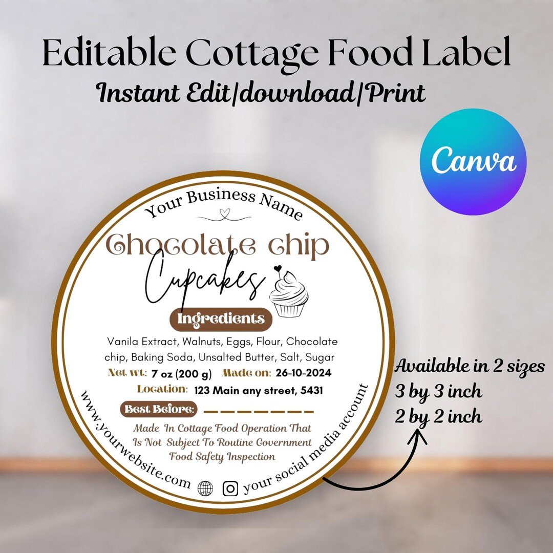 Editable Cupcake Food Label Template, Small Business (digital Download ...