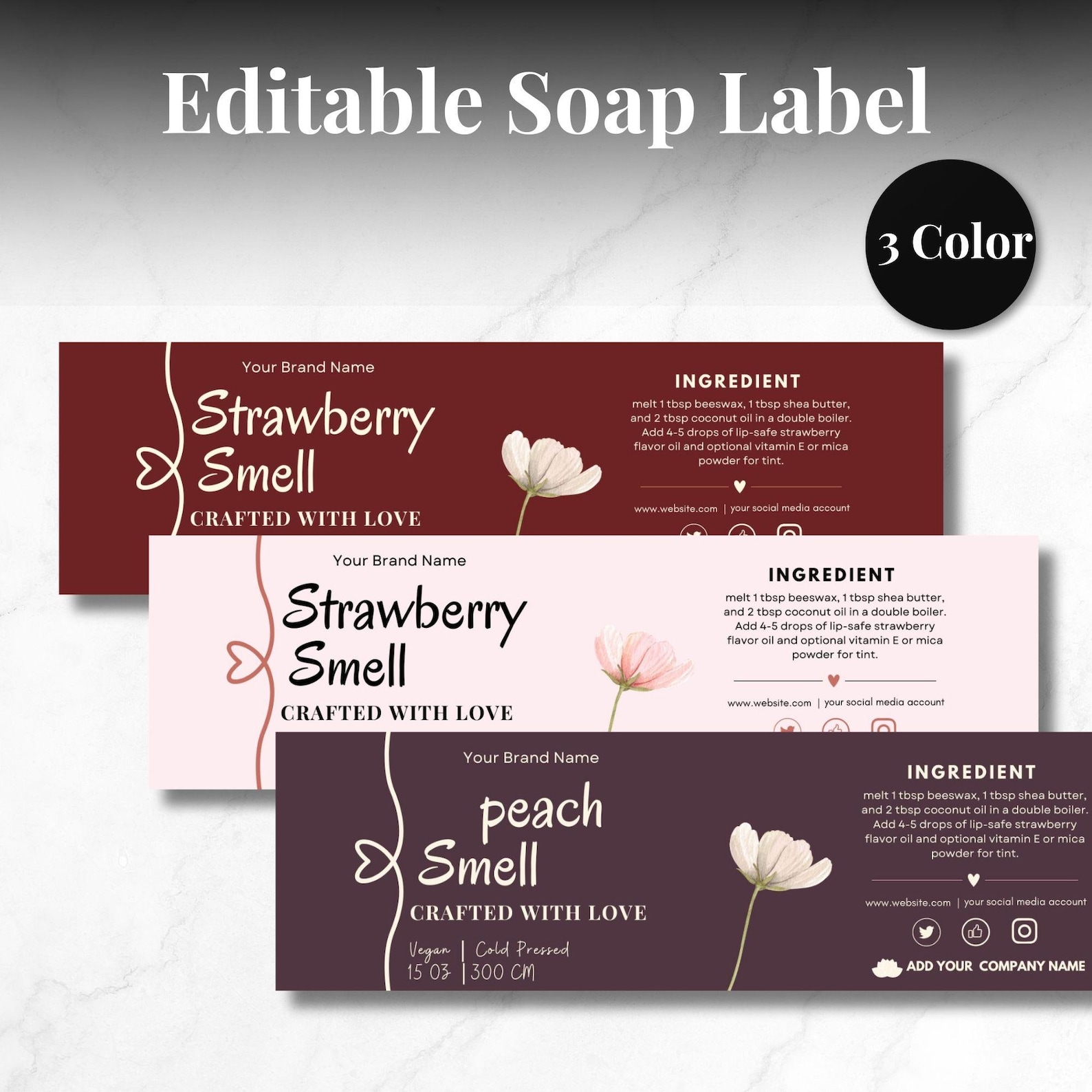 Editable Soap Label Template: 9x2" Canva Design (PDF) - Etsy