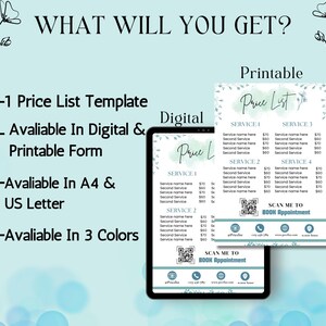 Editable Price List Template, Scan to Pay, Printable Price List, QR ...