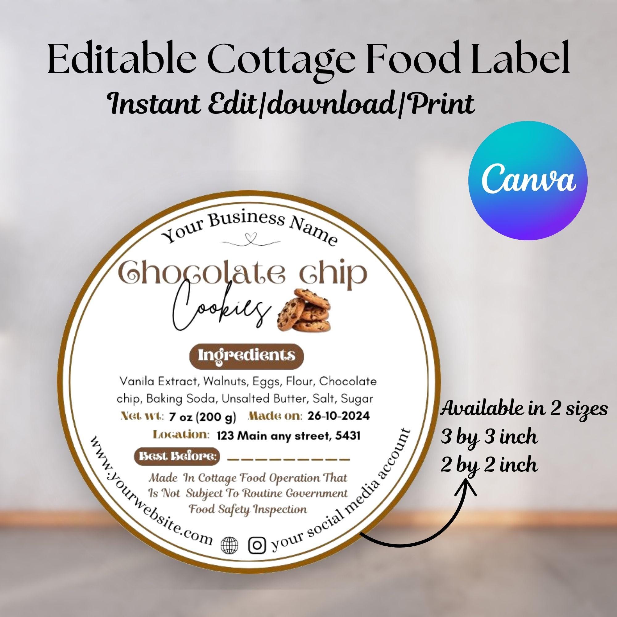 Cottage Food Label, Ingredient Label Template, Bakery Label, Small ...