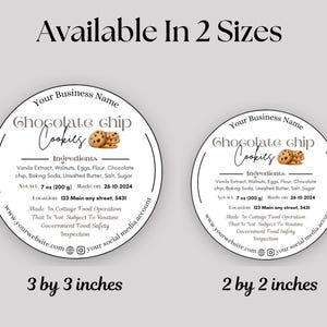 Cottage Food Label, Ingredient Label Template, Bakery Label, Small ...