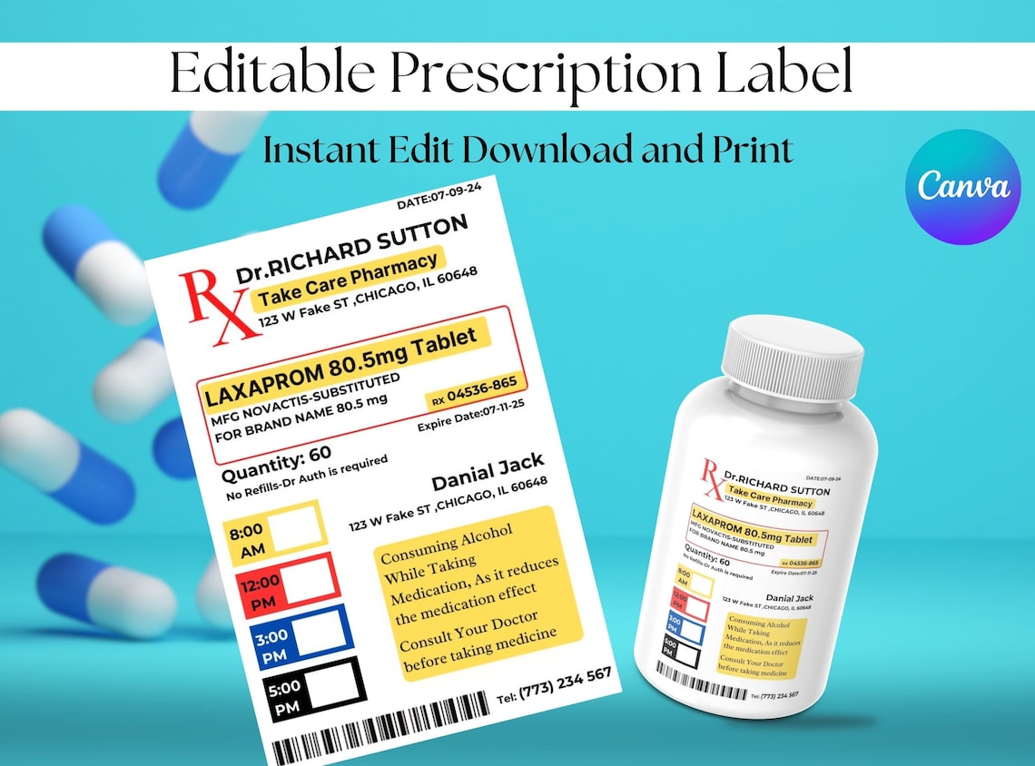 Editable Prescription Label Template, Pill Bottle Label, RX Bottle ...