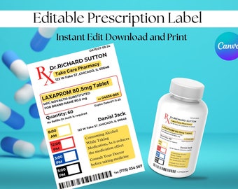 Editable Prescription Label Template Pill Bottle Label RX Label Chill ...