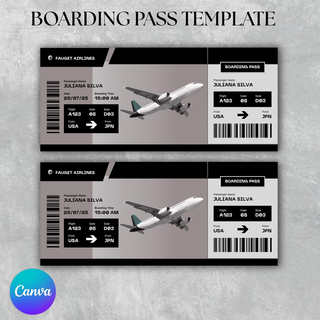 Editable Boarding Pass Template, Surprise Vacation Gift (canva) - Etsy