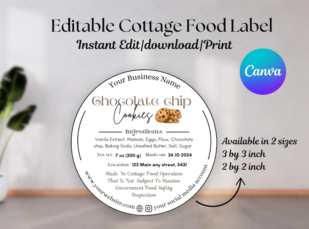Cottage Food Label, Ingredient Label Template, Bakery Label, Small ...