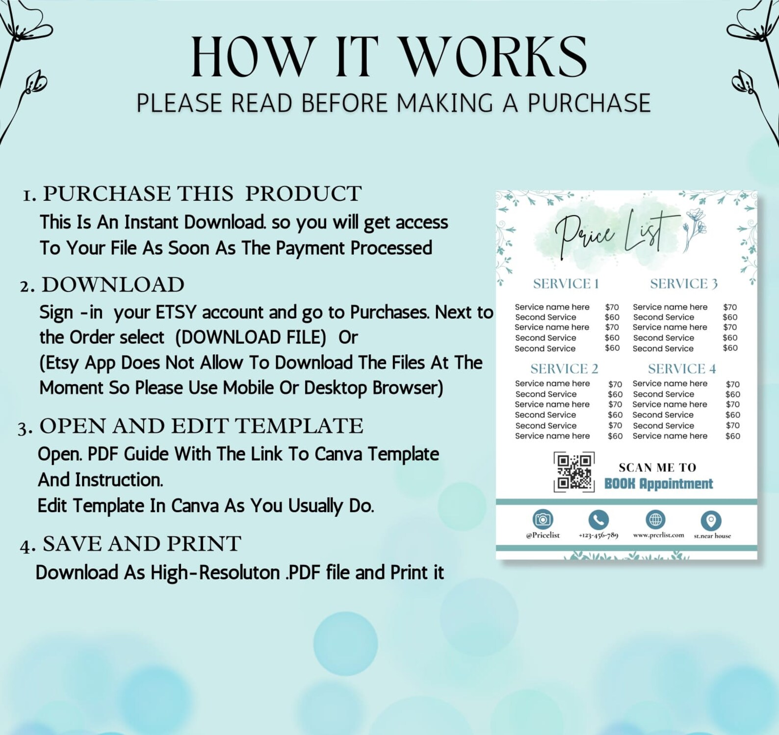 Editable Price List Template, Scan to Pay, Printable Price List, QR ...